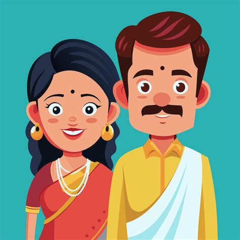 Tamil Nadu Couple Vector Cartoon Illustration For Traditional Romance Premium Ai Generated Image