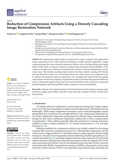 Pdf Reduction Of Compression Artifacts Using A Densely Cascading
