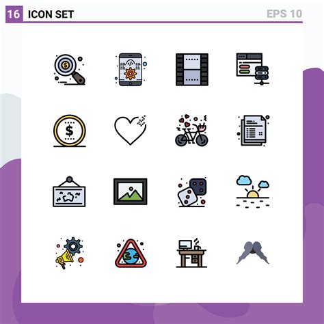 16 Thematic Vector Flat Color Filled Lines And Editable Symbols Of Finance Server Basic Network