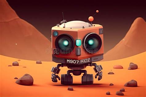 Cute Chibi Cartoon Robot Mars Kawaii Animation Martian Rover Bot Science Fiction Landscape