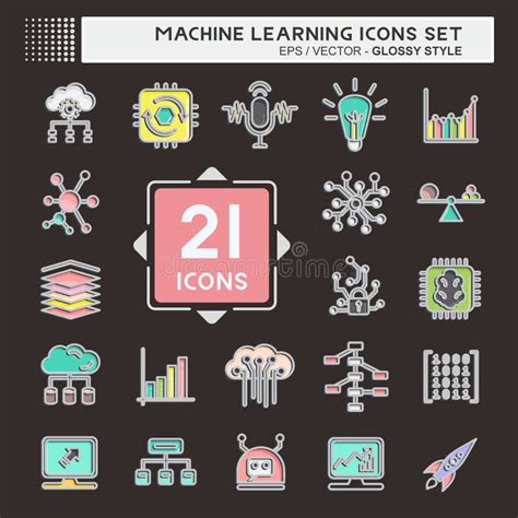 Icon Set Machine Learning Related To Machine Learning Symbol Glossy Style Simple Design