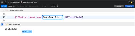 Outlet 和 Action 改名時，請使用 Xcode 的 Rename By 彼得潘的 Ios App Neverland 彼得