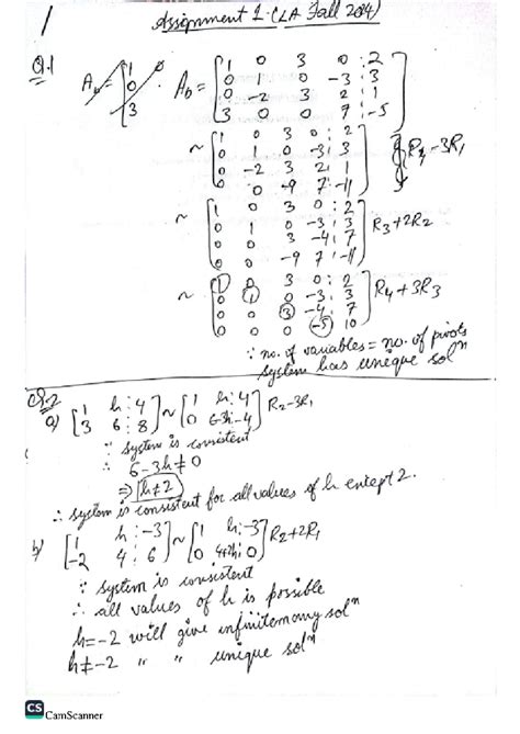 Solution Of Assignment 1 La Fall 2024 Assignment Fall 204 Q 3 2 A 0 Ab 0 O 3 0 3 2 3 3 0 0 7