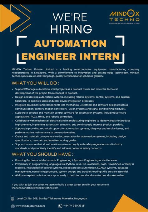 Automation Engineer Internship Jobseekerlk