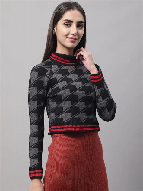 Acrylic High Neck Sleeveless Black Sweater Nobarr