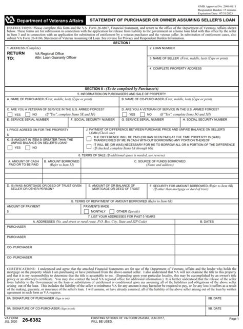 Va Form 26 6382 Statement Of Purchaser Or Owner Assuming Sellers