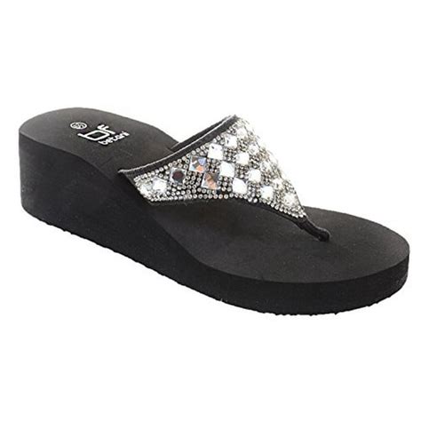 Fourever Funky Silver Bling Rhinestone Wedges Thong Flip Flop Sandals