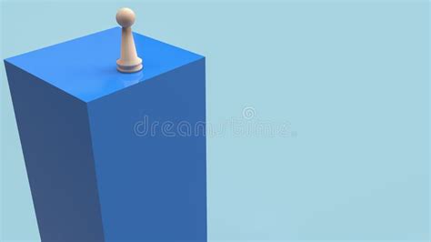 The Wood Chess On High Blue Cube 3d Rendering Stock Illustration
