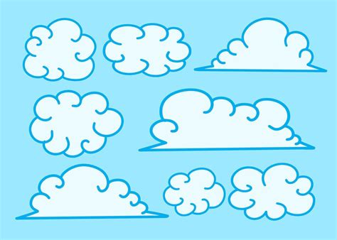 Las Nubes Establecen Dibujos Animados Y Juegos De Estilo De Arte Lineal