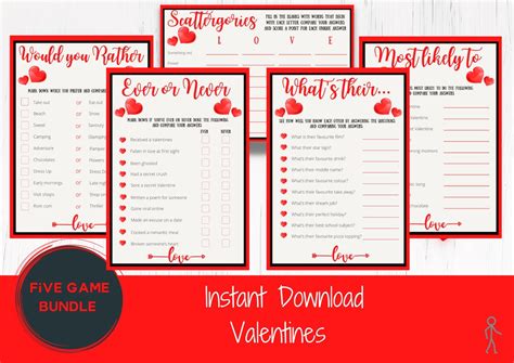 Valentines Games Five Game Bundle Sleepover Slumber Party Girls Night