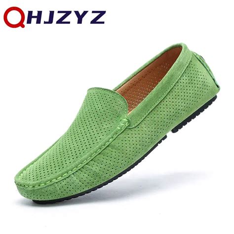 Verde couro genuíno homens mocassins sapatos casuais marca de luxo