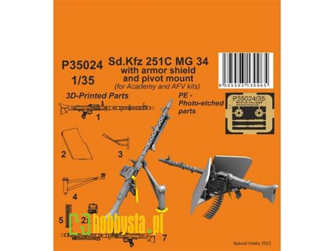 Sdkfz 251c Mg 34 With Armor Shield And Pivot Mount For Academy And