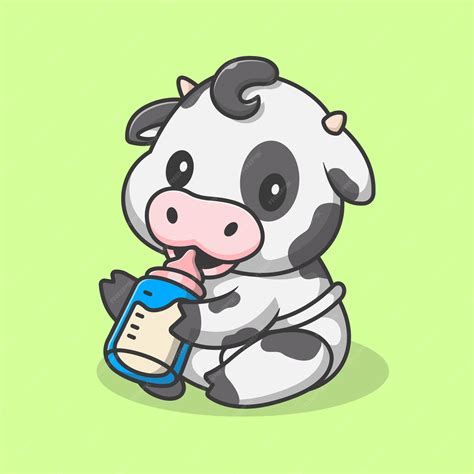 Vaca Bonita Bebê Beber Leite Desenhos Animados Vector ícone Ilustração Conceito De ícone De
