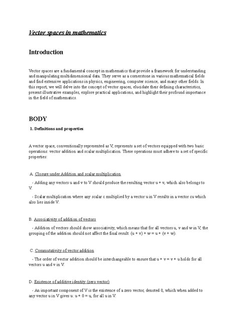 Vector Spaces In Mathematics Vector Spaces In Mathematics Introduction Vector Spaces Are A