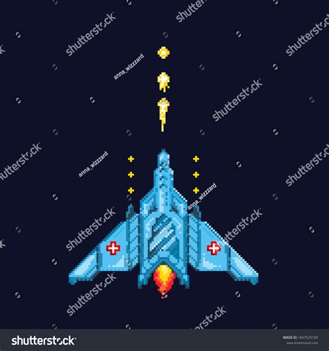 Pixel Art Spaceship Shooting Spaceship Stock Vector Royalty Free