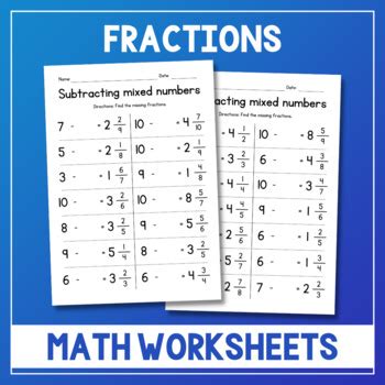 Subtracting Mixed Numbers From Whole Numbers Subtraction Worksheets