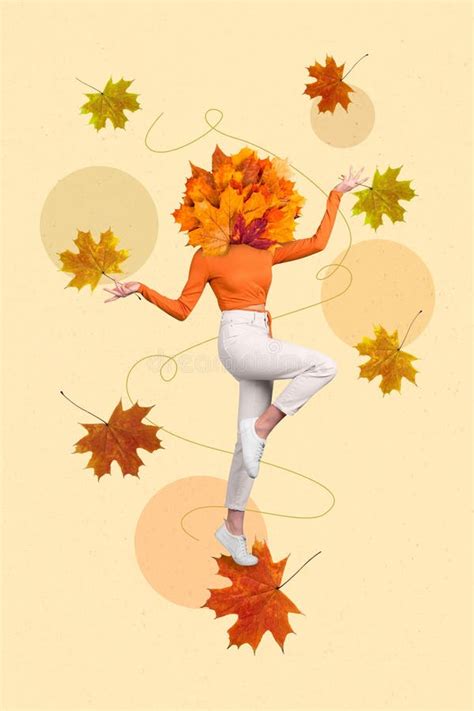 Creative Poster Collage Of Active Lady Elegant Young Woman Autumn