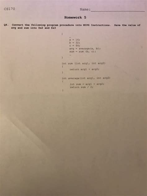 Solved CS170 Name Homework 5 Q4 Convert The Following Chegg