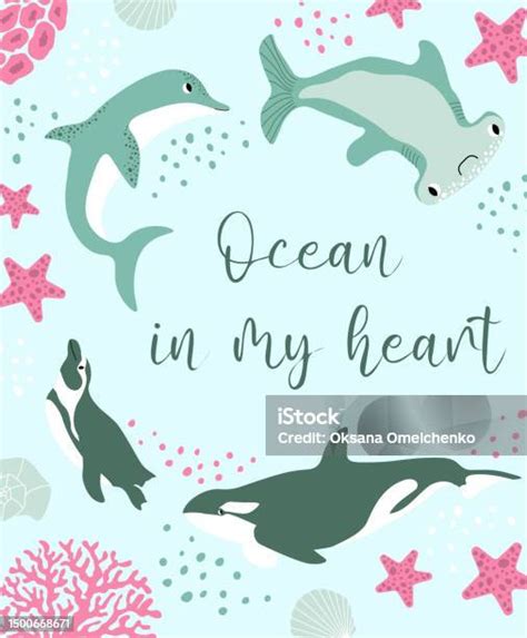 Ilustrasi Laut Vektor Dengan Penguin Lumbalumba Paus Pembunuh Ikan