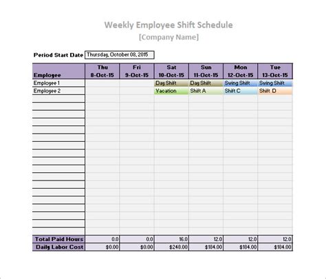 Work Schedule Templates Free Word Excel Pdf Format Download