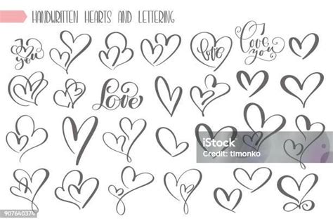 큰 설정된 발렌타인 손으로 작성 포스터 인사말 카드 사진 앨범 배너 디자인 마음 사랑 레터링 빈티지 서 벡터 일러스트 레이 션 컬렉션 날씨에 대한 스톡 벡터 아트 및 기타