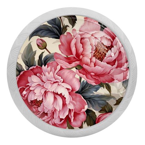 Peony Flowers Plant Pattern 4pcs Cabinet Knobs Pulls Fluorescent Drawer