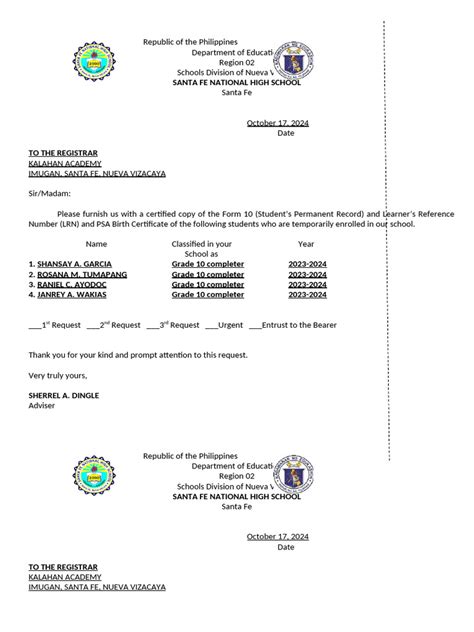 Request Letter For F137 Pdf Philippines Social Institutions