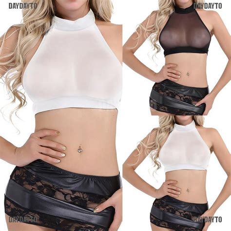 Daydayto Women Backless Sheer Mesh See Through Halter Neck Cami Bra