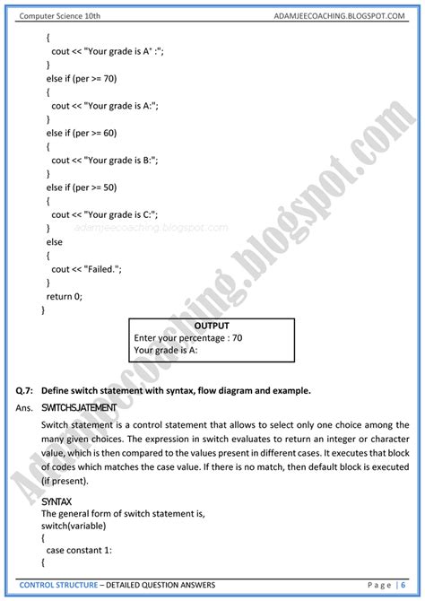 Adamjee Coaching Control Structure Detailed Question Answers