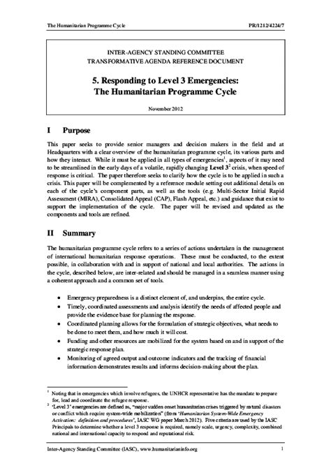 Responding To Level 3 Emergencies The Humanitarian Programme Cycle