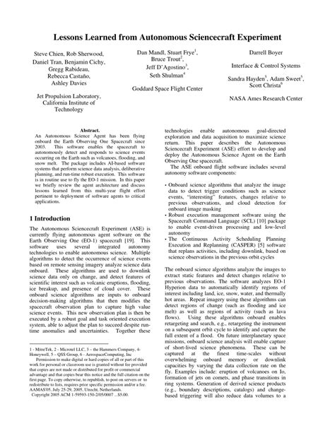 Pdf Lessons Learned From Autonomous Sciencecraft Experiment