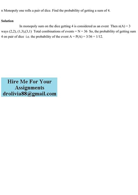 N Monopoly One Rolls A Pair Of Dice Find The Probability Of Gettingpdf