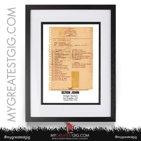 Elton John Dodger Stadium October 25th 1975 Replica Setlist Poster