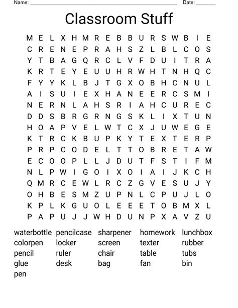 Classroom Stuff Word Search Wordmint