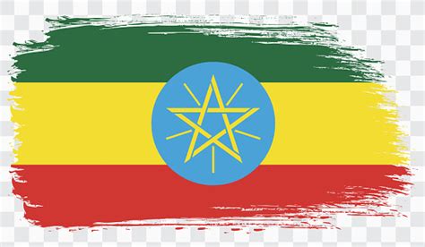 에티오피아 국기가 있는 그런지 브러시 스트로크 수채화 그림 깃발 포스터 국기의 배너 스타일 수채화 그리기 투명한 배경에 격리된 벡터입니다 가리기에 대한 스톡 벡터 아트 및