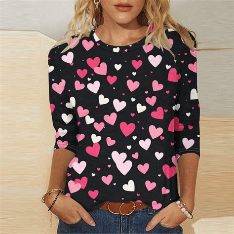 Cflvaek Valentines Day 34 Sleeve Shirts Women Plus Size Round Neck T