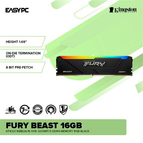 Kingston Fury Beast 16gb KF432C16BB2A/16 1x16 3200MT/s Ddr4 Memory RGB ...