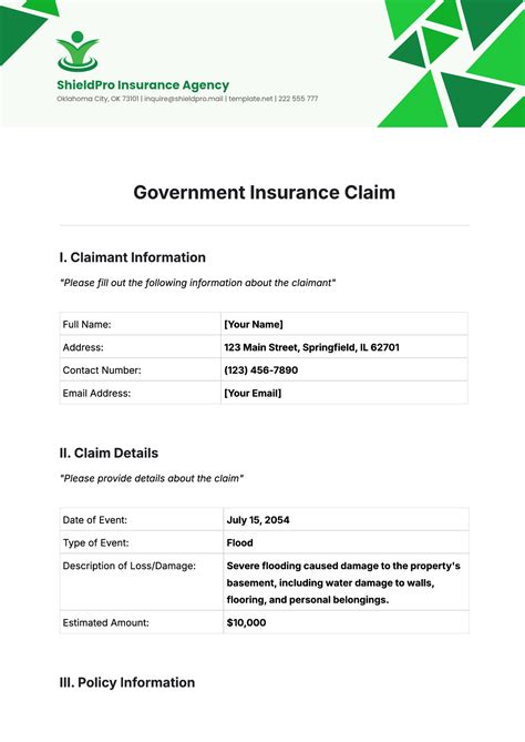 Free Government Insurance Claim Template To Edit Online