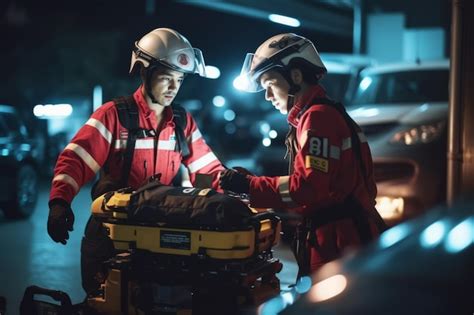 Premium Ai Image Two Handsome Ems First Responders Loading An