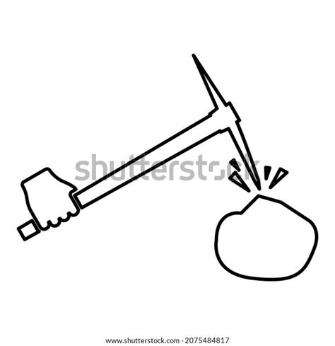 Pickaxe Hit Stone Hand Contour Outline Stock Vector Royalty Free