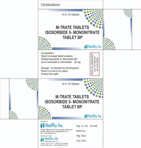 Isosorbide 5 Mononitrate Tablets Bp 20 Mg At Rs 135 Stripe Andheri
