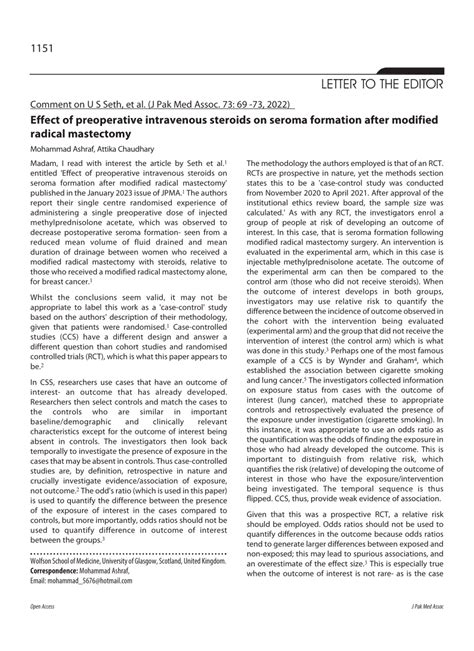 Pdf Letter To The Editor Regarding Effect Of Preoperative