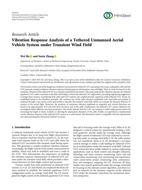 Pdf Vibration Response Analysis Of A Tethered Unmanned Aerial Vehicle