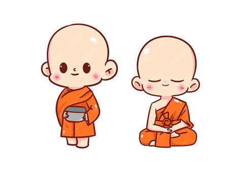 Premium Vector Buddhist Monks Cartoon Character Hand Draw Art