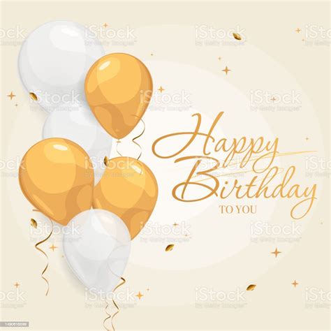 생일 축하 휴일 화이트와 인사말 카드에 대한 골드 디자인 풍선 및 색종이 초대 카드 생일 축하 를위한 템플릿 3차원 형태에 대한