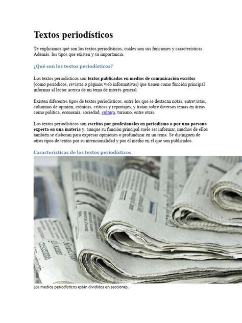 Tipos De Textos Periodísticos Pdf
