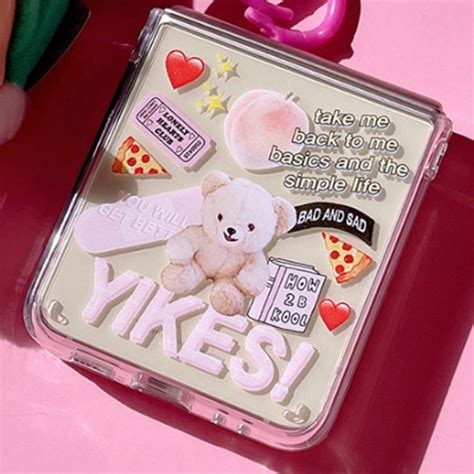 Pf95 귀여운 곰돌이 레터링 클리어 투명 젤리 하드 핸드폰 젤하드 러블리 캐주얼 휴대폰 갤럭시 제트플립3 Z플립3 지플립3 케이스
