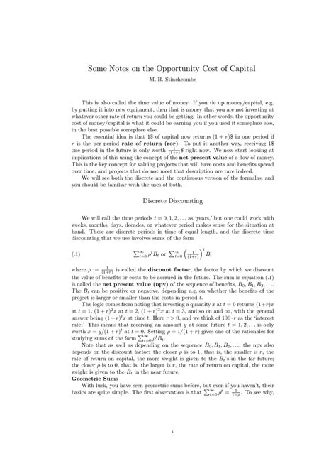 Some Notes On The Opportunity Cost Of Capital Summaries Calculus