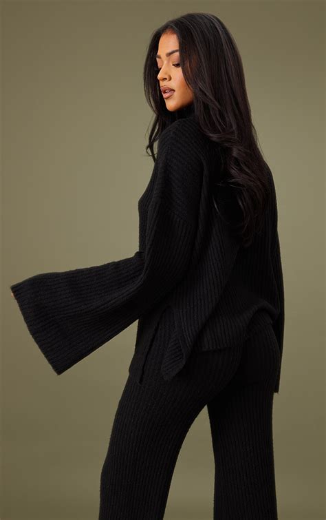 Tall Black Luxe Rib Knit Oversized Jumper Tall Prettylittlething Aus