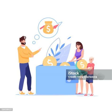 플랫 만화 캐릭터 가족 예산 재정 관리 계획 벡터 일러스트 개념 가족에 대한 스톡 벡터 아트 및 기타 이미지 가족 금 금속